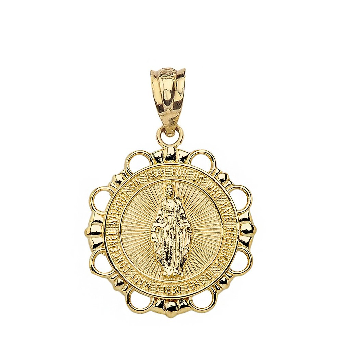 Religious Jewelry 14k Yellow Gold Miraculous Medal Of Blessed Virgin Mary Round Pendant