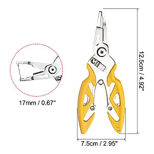 PATIKIL Fishing Pliers, Stainless Steel Hook Remover Fishing Lines Cutter Tool with Coiled Lanyard for Fishing, Yellow