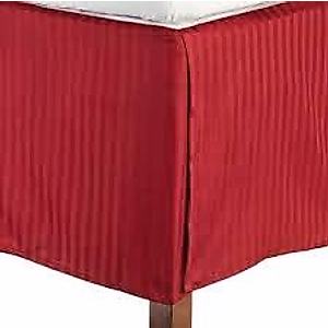 Ethereal Bedding 400-TC Sateen 1-PC Luxury Split Corner Tailored Bed Skirt Twin Extra Long Stripe Burgundy 15'' Inches Drop Length 100% Egyptian Cotton