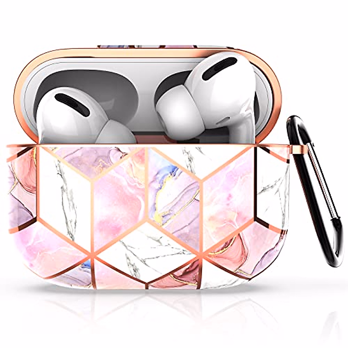 Hasaky Case for AirPods Pro Case Cover, Girls/Woman/Men/Boys Portable (with Keychain) Cute Rose Gold Marble Series Hard Shockproof Anti-Scratch Protective Case for Apple AirPods Pro -Pink Marble.