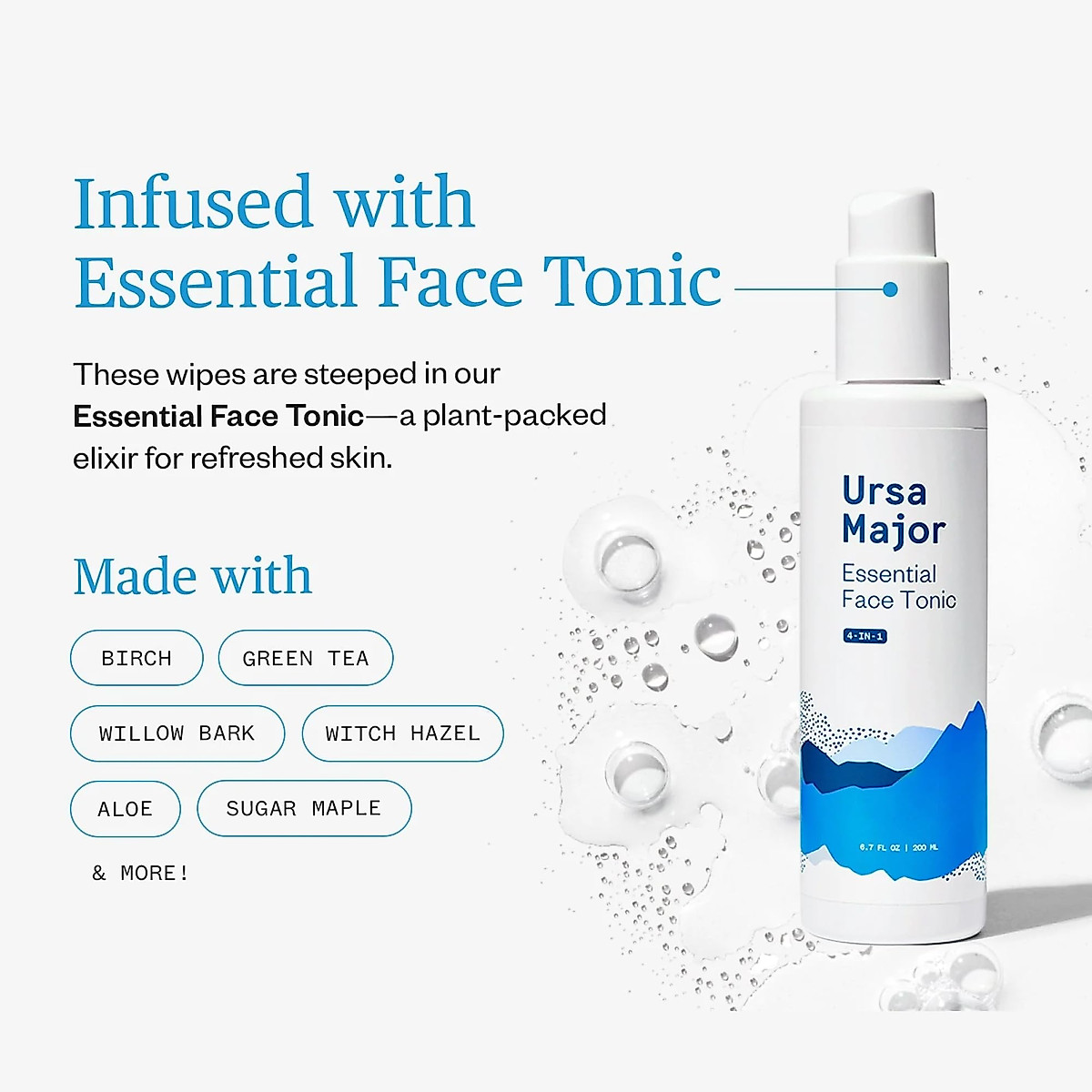 Ursa Major Essential Face Wipes | Natural, Biodegradable, Cruelty-Free | Cleanse, Exfoliate, Soothe and Hydrate | Individually Wrapped | 20 Count