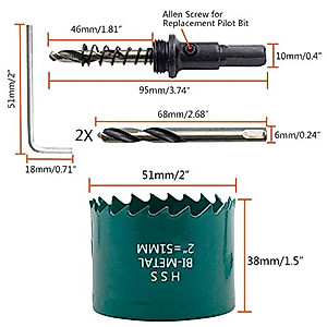 Qjaiune 51mm/2" Hole Saw BI-Metal Heavy Duty Hole Cutter for Wood Cornhole Boards Plastic Drywall Fiberboard