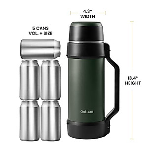 Outisan Thermos Insulated Water Bottle 64 oz Water Bottle Thermos for Hot & Cold Drink,18/8 Stainless Steel Water Bottles, BPA Free, Wide Mouth, Double Insulation Thermo Bottle for 48 Hours(Green)