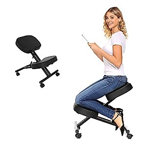 BATHWA Ergonomic Kneeling Chair, Posture Corrective Chair, Angled Kneeling Chair, Adjustable Stool with Moulded Foam Cushion and Caster for Home & Office