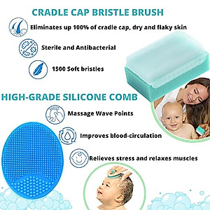 Baby Cradle Cap Treatment Kit | Baby Cradle Cap Brush for Babies - Baby Bath Essentials | Cradle Cap Comb & Baby Bath Sponge (Set of 6)