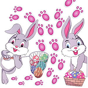 CCINEE 60 Pieces Easter Bunny Footprint Stickers for Floor Decorations Bunny Paw Print for Home Party Egg Hunt Game Supplies 12 Sheet