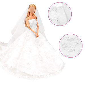BARWA Wedding Dress with Veil White Princess Evening Party Clothes Wears Dress Outfit Set for 11.5 Inch Doll