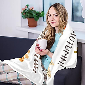 Ripen Pumpkin and Maple Leaves Prints Soft Warm Cozy Blanket Throw for Bed Couch Sofa Picnic Camping Beach, 150×100cm