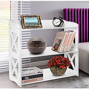 YCICI Cici Bookcase by Natural Wood, 3 Tier Bookshelf, Small Book Shelves Freestanding Display Storage Shelves. Open Bookshelf for Bedroom, Living Room and Office (White, 3 Tier)
