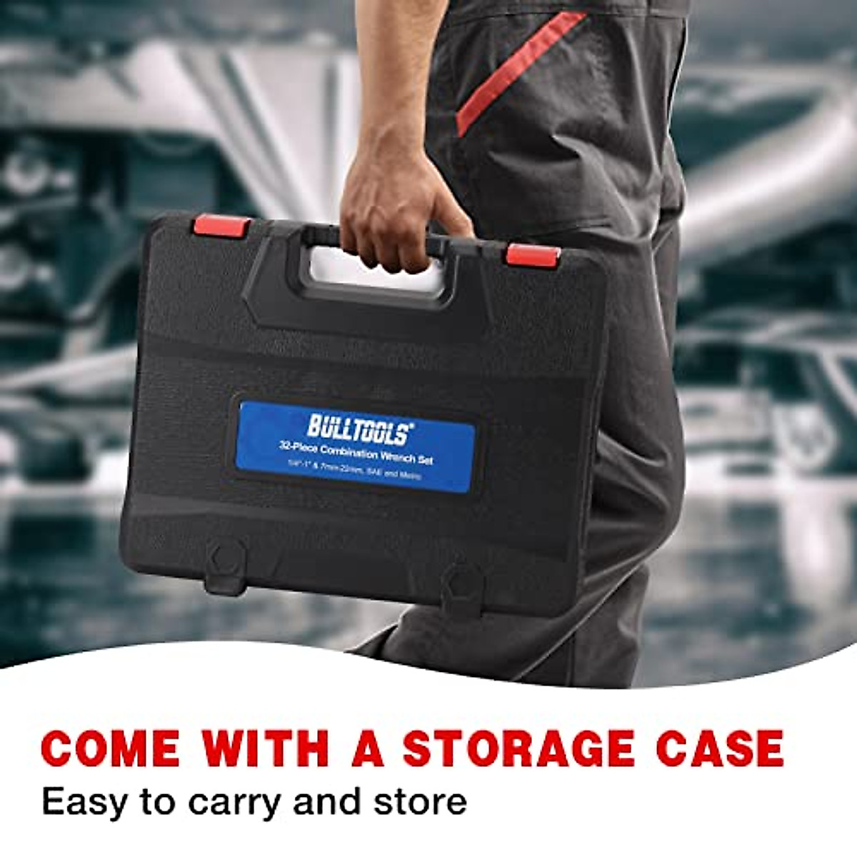 BULLTOOLS 32-Piece Combination Wrench Set, SAE and Metric 1/4"-1" & 7mm-22mm Wrenches Chrome Vanadium Steel Box End and Open End Standard Wrench Set with Case