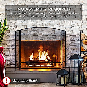 Best Choice Products 47.5x27.25in 3-Panel Simple Steel Mesh Fireplace Screen, Fire Spark Guard Grate for Living Room Home Decor w/Rustic Worn Finish - Black
