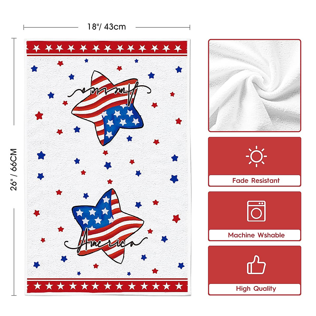 Artoid Mode American Flag 4th of July Kitchen Towels Dish Towels, 18x26 Inch Stars Freedom I Love USA Decoration Hand Towels Set of 4
