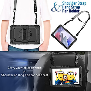Timecity Case for Samsung Galaxy Tab A7 Lite 2021 8.7'' SM-T220/T225/T227 with Screen Protector, Heavy Duty Rugged Full-Body Protective Case with 360 Rotating Stand, Hand/Shoulder Strap Case, Black
