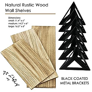 Greenco Wall Mounted Floating Shelves, Set of 3 Decorative Rustic Selves with Triangle Metal Brackets