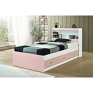 Hodedah Twin-Size Captain Bed with 3-Drawers and Headboard in Pink