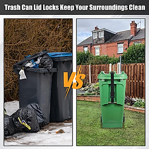 PEUTIER 4 PCS Wheelie Trash Bin Can Lid Lock for Animals, Adjustable Trash Can Bands Dustbin Lock Garbage Can Lid Lock Straps for Animals Outdoor Squirrels Dogs Bears Raccoons