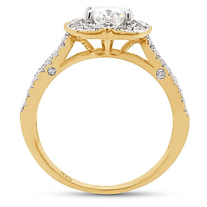 SAVEARTH DIAMONDS 0.90 Cttw Round Lab Created Moissanite Diamond Split Shank Halo Engagement Ring In 14k Yellow Gold Over Sterling Silver 1 1/2 Cttw, Size 10