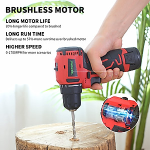 Small Cordless Drill - YEEFERM 12V Brushless Power Driver with 2 Batteries and Charger - Electric Drill 350In-lbs Torque,3/8" Keyless Chuck,2 Variable Speed,Lightweight for Drilling Wood Walls Metal