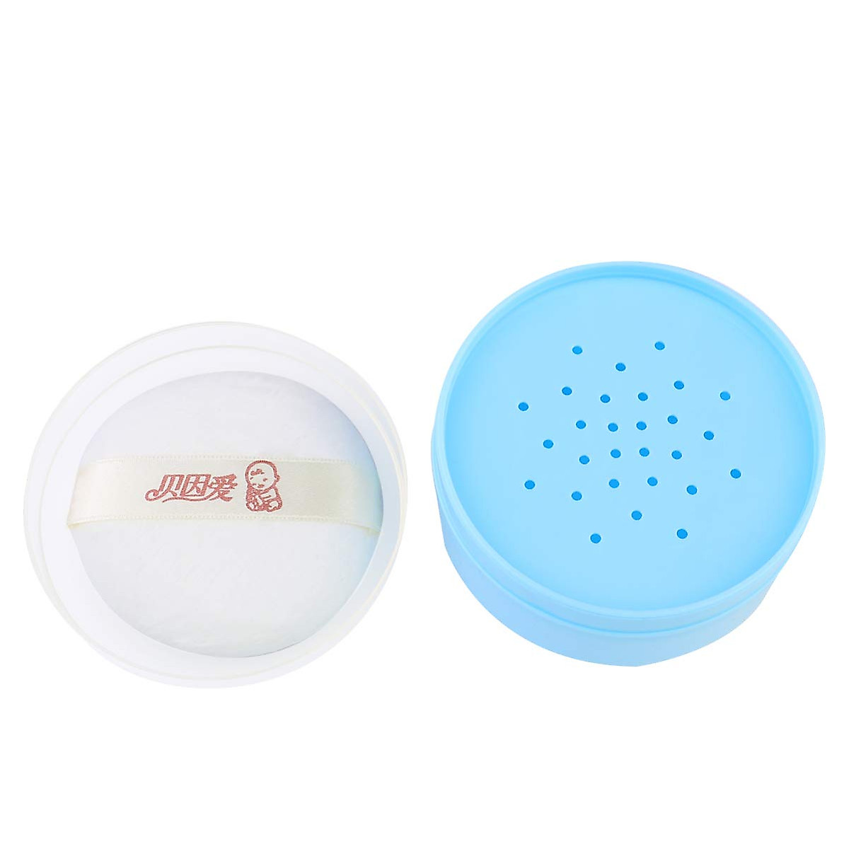 LEORX 1 Set Baby After-Bath Puff Box Portable Empty Body Powder Container Dispenser Case with Sifter and Powder Puffs for Home Travel Use (Blue)