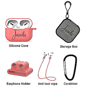 AIPNIS Custom Name/Text AirPods Pro Case, 5-Piece Set Personalized Gift Travel Carrying Case Earbuds Case Storage Bag Soft Silicone Cover - Design Your Own Airpods Pro Case