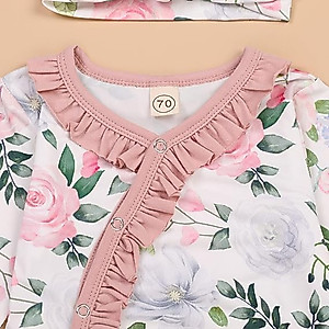 GRNSHTS Newborn Girl Floral Jumpsuit Baby Girl Long Sleeve Ruffle Romper Overall Coming Home Outfits (Pink2, Newborn)