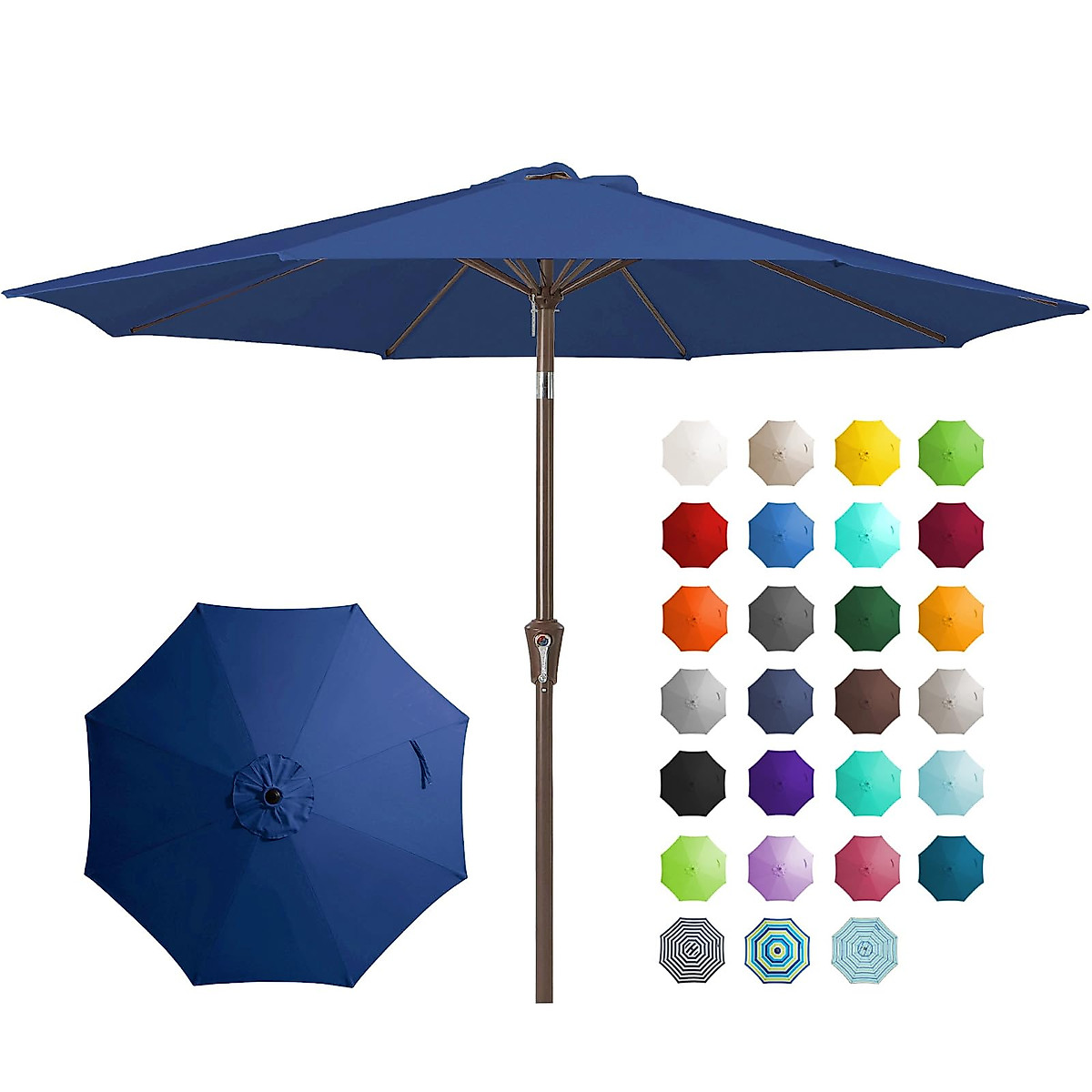 JEAREY 9FT Outdoor Patio Umbrella Outdoor Table Umbrella with Push Button Tilt and Crank, Market Umbrella 8 Sturdy Ribs UV Protection Waterproof for Garden, Deck, Backyard, Pool (Dark Blue)