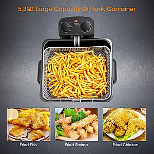 MEDIMALL Deep Fryer with Basket, 5.3QT/21Cup Electric Oil Fryer for Home Use, 1700w Stainless Commercial Countertop Fryers w/View Window/Timer Control/Temperature Knob, Small Fat Fryer for Chicken