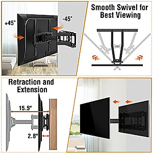 ELIVED TV Wall Mount Full Motion Premium with Swivel and Tilt for Most 26-65 Inch Flat Curved Screen TVs, TV Mount Bracket with Dual Articulating Arms Supports TV up to 99 lbs Max VESA 400x400