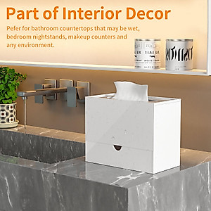 Femeli Acrylic Tissue Box Cover, White Multifunctional Tissue Box Organizer,Modern Rectangular Tissue Box Holder with Drawer for Bathroom,Bedrooms,Office