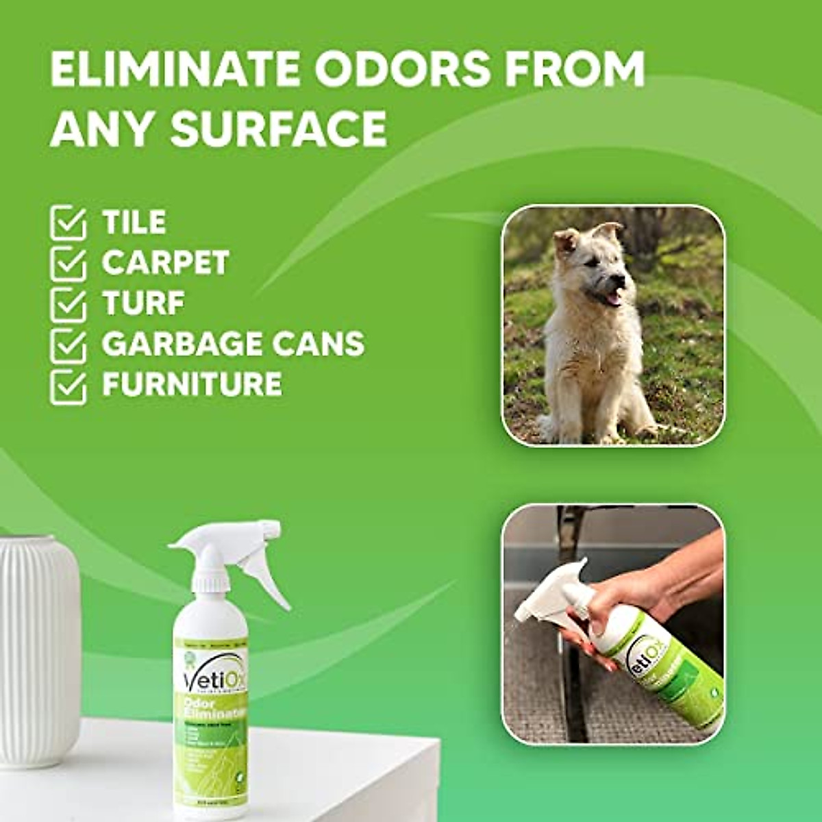 VetiOx Pet Odor Eliminator, Veterinarian Strength Dog and Cat Deodorizer, 16 oz Trigger Spray Bottle