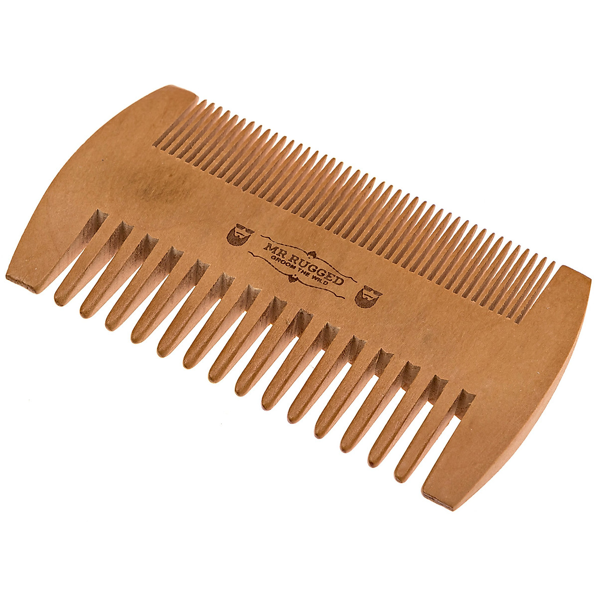 Mr Rugged Pocket Beard Comb - Wide and Fine Teeth Sides - Pear Wood Comb - Wooden Handmade Brushes Beard Oils & Balms to Promote Softer & Thicker Growth - Better for Beards Than Metal or Plastic