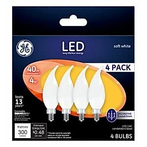 GE Lighting 37418 LED Decorative Light Bulb, Frosted, 4-Watts, 4-Pk. - Quantity 1