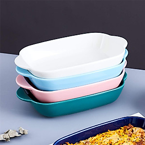 LEETOYI Ceramic Small Baking Dish, Porcelain 2-Piece Rectangular Bakeware with Double Handle, Baking Pans for Cooking and Cake Dinner 7.5"×5 (White)