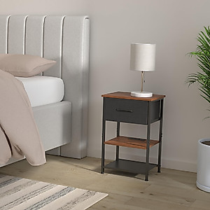 LAKEMID Nightstands Set of 2 with Charging Station and Drawer, End Table Side Table with 20 Colors LED Light Strip and 2 Layers Shelf for Bedroom Living Room Sofa (Rustic Brown)