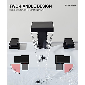 Sankecao Bathroom Sink Faucet Black - Bathroom Faucets for Sink 3 Hole Waterfall Bathroom Faucet with Metal Pop-up Sink Drain Stopper and 2 Supply Hoses…