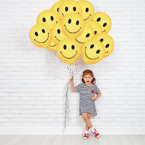 Smile Balloons 12 Inch Smile Face Balloons Birthday Party Balloons Bright Yellow Latex Balloons For Children's Birthday Party Cartoon Festive Decoration Supplies - 50 Pack