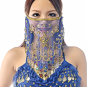 Wuchieal Women's Belly Dance Tribal Face Veil With Halloween Costume Accessory (Dark Blue)