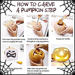 FATHER.SON 8PCS Halloween Pumpkin Carving Tools Kit & 2 LED Candles light & 100 Stencils Ebook & Instructions Packing With Stylish Pen Bags, Jack-O-Lanterns Professional DIY Stainless Steel Set