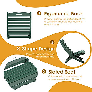 IVY&LANE Portable Xavier-Chairs Set of 4 | Folding-Adirondack-Chair | Wave | HDPE Plastic | Limited Edition | Forest Green | All-Weather Resistant | for Outdoor Fire-Pit Patio Lawn Beach Poolside