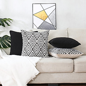 THOHAG Set of 4 Throw Pillow Covers 18 x18 inches, Soft Linen Cushion Covers, Square Decorative Couch Pillows Covers for Sofa Living Room, Black