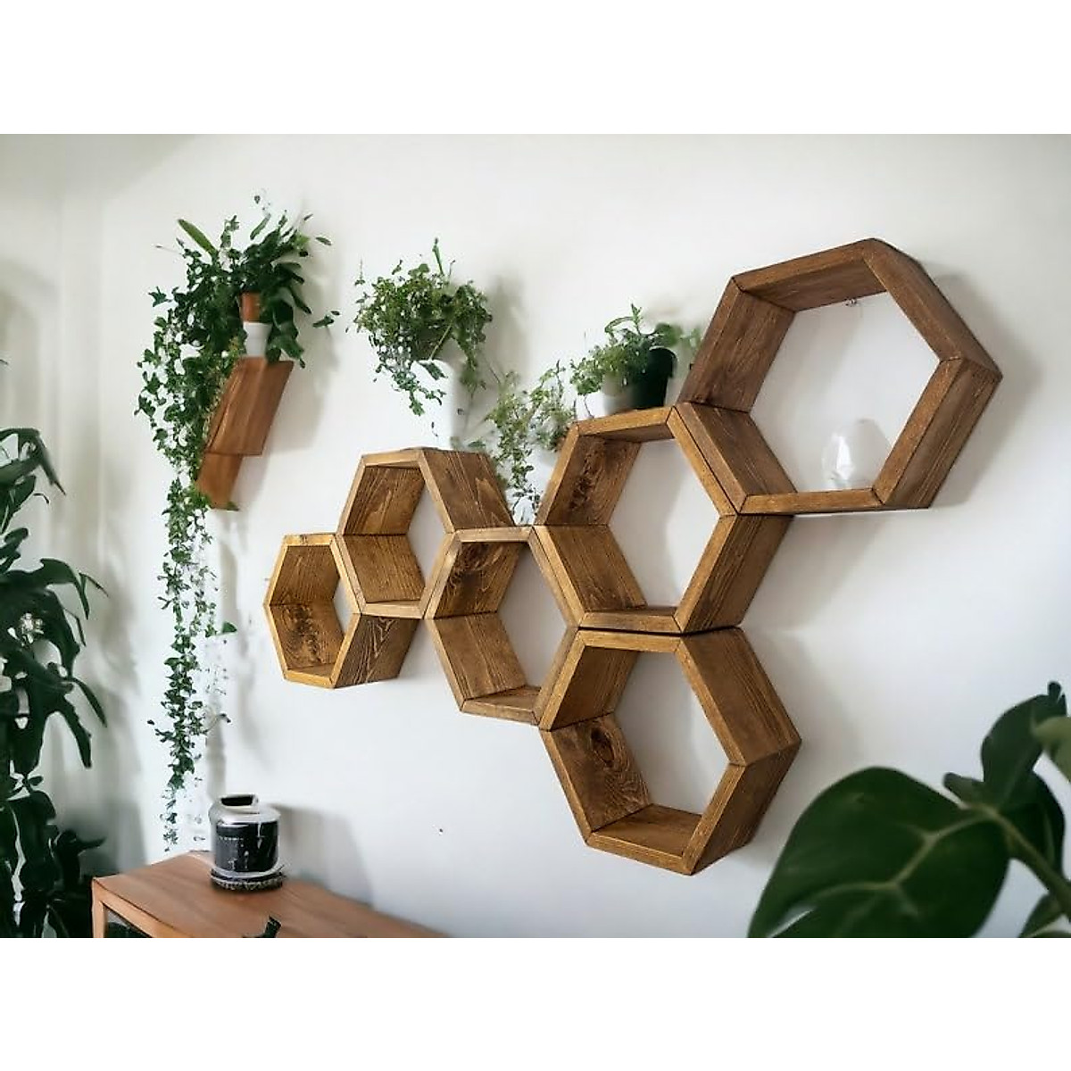 MUOSI Hexagon Shelves, Plant Shelves, Wide Hexagons Shelves, Honeycomb Shelves, Wall Decor （ Provincial I*Set of 6 Hexagons ）