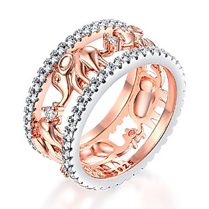 Uloveido Elephant Family Migration Ring Rose Gold Plated Wedding Band Jewelry Present for Women Size 8 RA083