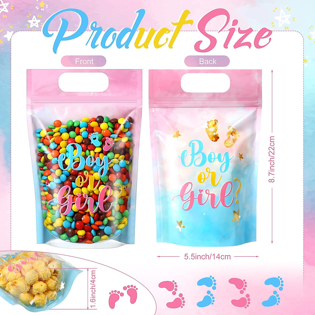 Capoda 50 Pcs Boy or Girl Zip Lock Bags Gender Reveal Sealing Pouches with Handles Blue Pink Baby Shower Plastic Bag for Gender Reveal Party Gift Wrap(Boy or Girl)