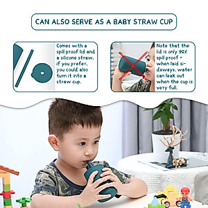 JOYIT Silicone Toddler Open Cup with Straw, Silicone Open Mouth Cup for Baby 6 oz, Baby Training Cup (Hamburger-Ocean Blue)