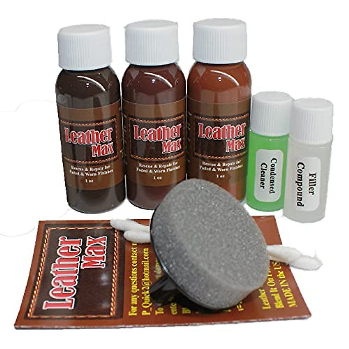 Leather Max Complete Leather Refinish, Restore, Recolor & Repair Kit/Now with 3 Color Shades to Blend with/Leather & Vinyl Refinish (Bold Brown)