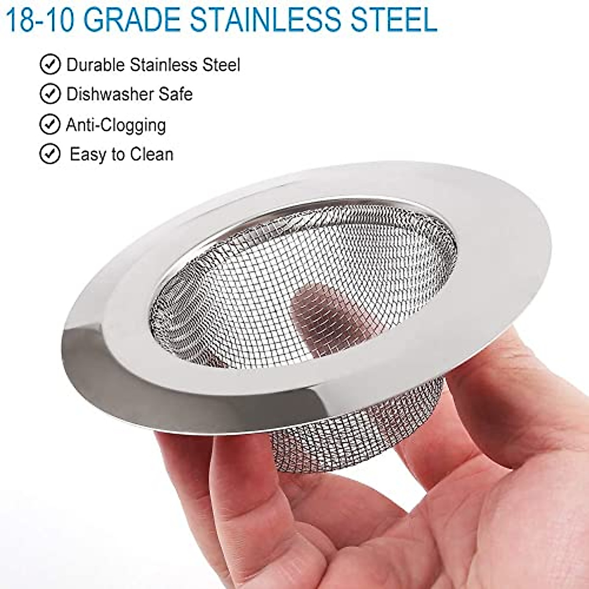 2 Pcs Stainless Steel Kitchen Mesh Silver Sink Strainer Large Wide Rim 4.5" Diameter,Perfect for Kitchen Sinks