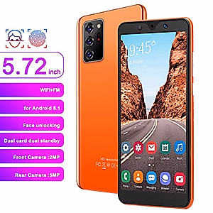 3G Unlocked Smartphone , Note30 Plus 5.72in HD Full Screen Cell Phone , Support APP Face Recognition for Android 8.1 Fingerprint Unlock Smartphone , 512M 4G , Dual SIM Dual Camera Orange