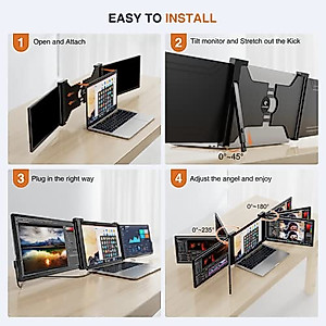 LIMINK 15.4" Portable Triple Monitor for 15.6-18.5” Notebooks | 1080P IPS Double Freestanding Narrow-Bezel Laptop Screen Extender | Compatible with MacOS & Windows | Powered by USB-C & HDMI