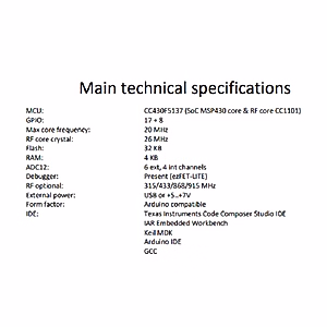 Titan Development Board Based on MSP430 core, CC430F5137 chip, Hardware Platform 7x5,5 cm - 915 MHz