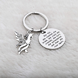 BAUNA Phoenix Encouragement Keychain Phoenix Jewelry For Friends She Fell She Broke and Then She Rose Again Phoenix Charms (Phoenix Encouragement Keychain)